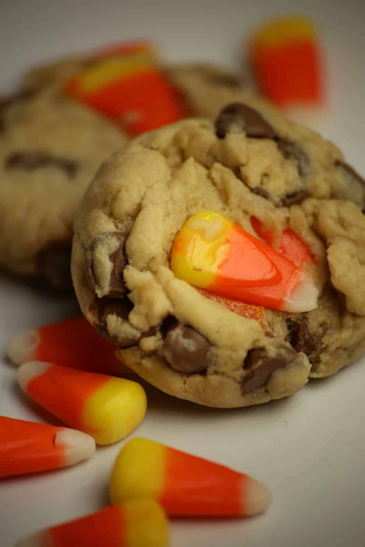 These Chocolate Chip Candy Corn Cookies are perfect for Halloween