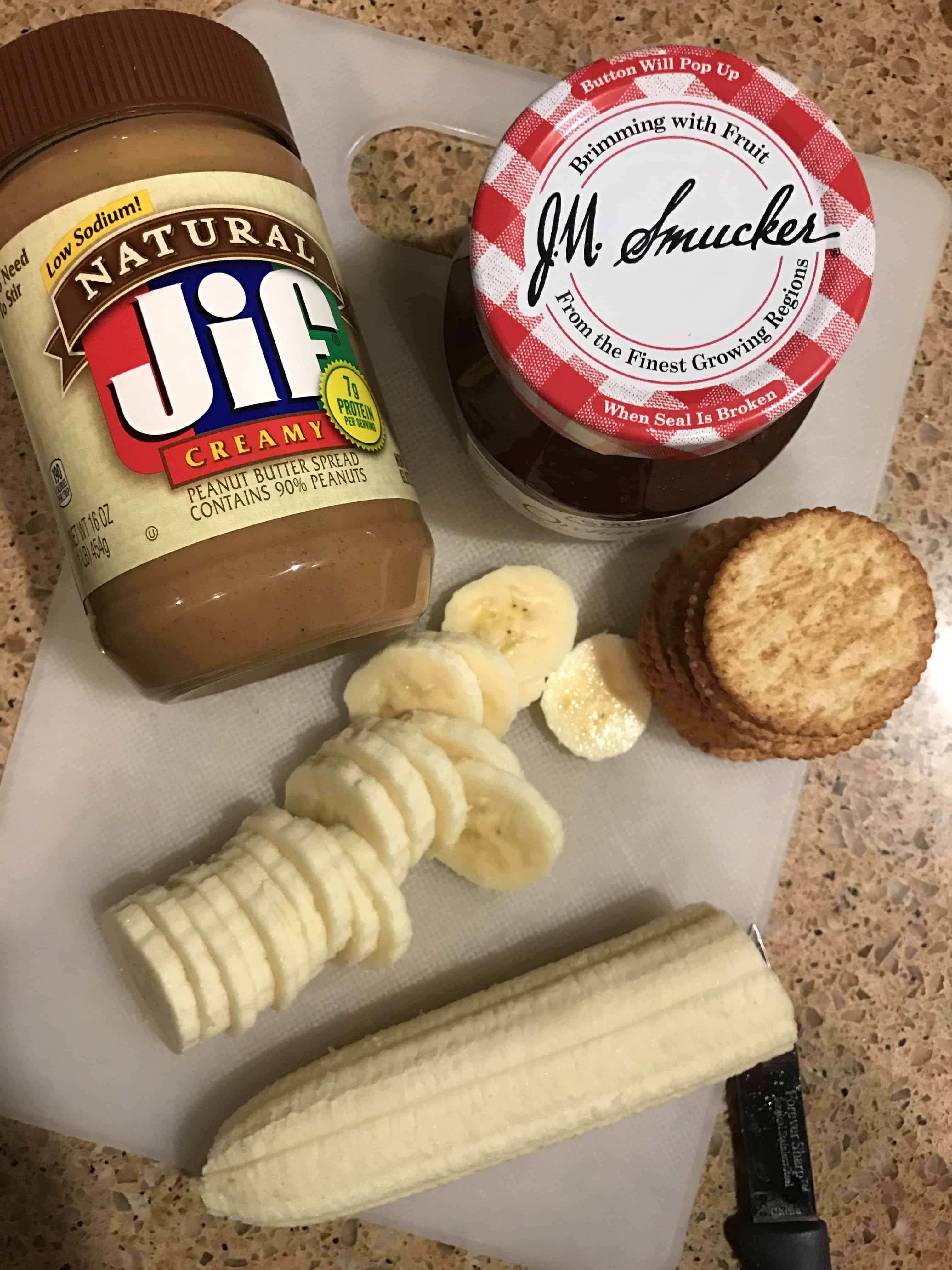 Peanut Butter, Jelly and Banana Cracker Stackers