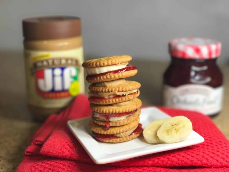 Peanut Butter, Jelly and Banana Cracker Stackers