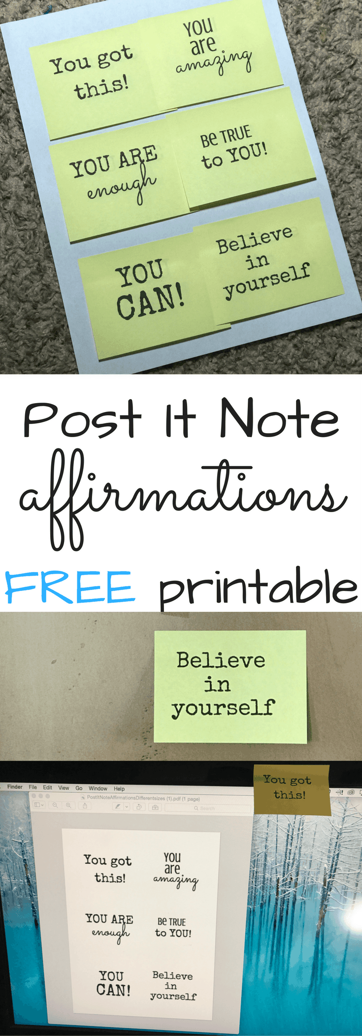 Post it Note Affirmations Printable- The Daily Reminder that you are Enough