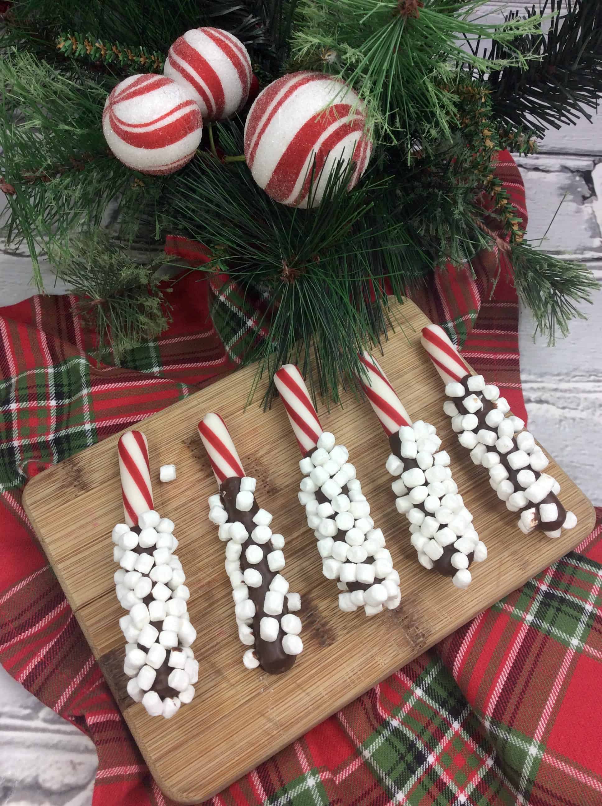 Holiday chocolate covered peppermint sticks