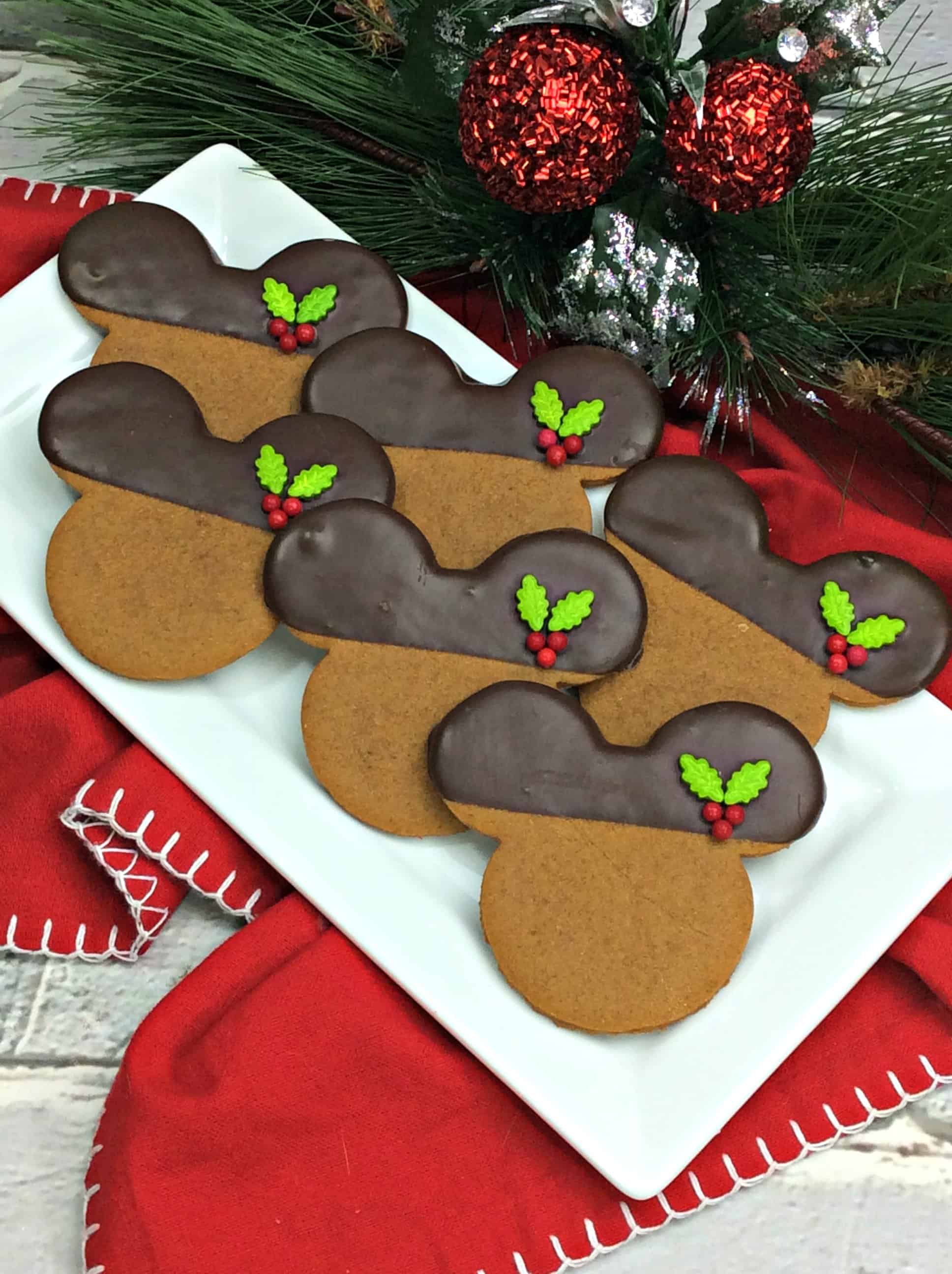 Holiday Chocolate Dipped Mickey Gingerbread cookies