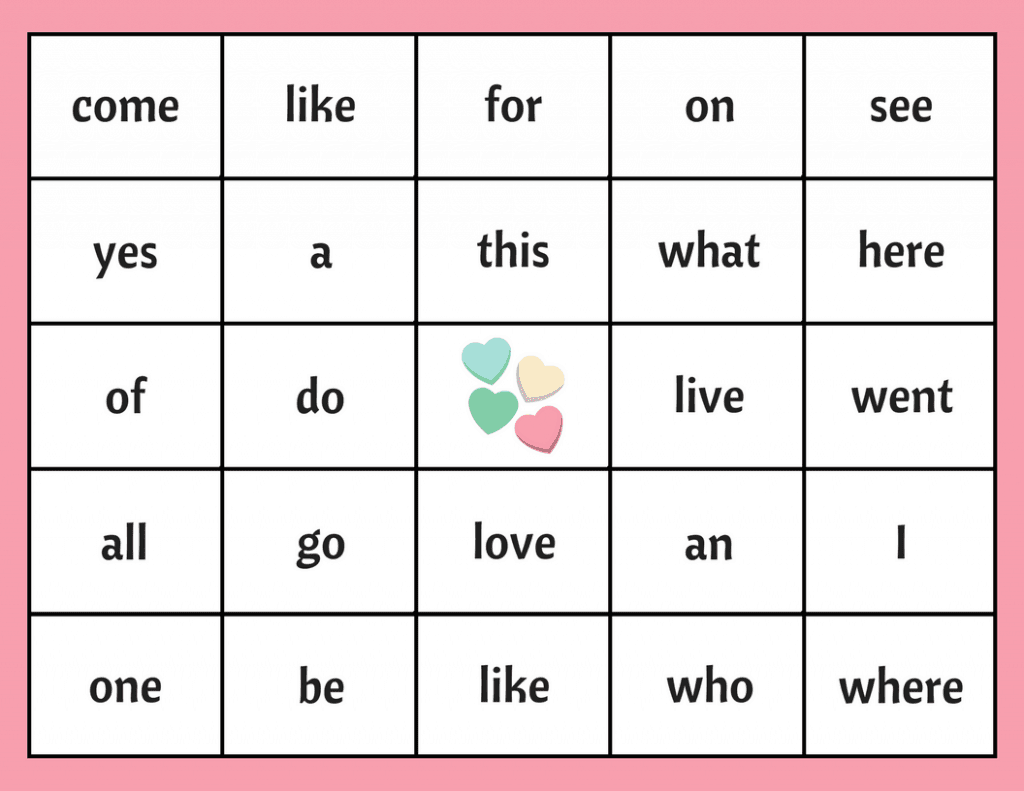 Valentine's Day Sight Word Bingo- Free Bingo Board Printable for Teachers
