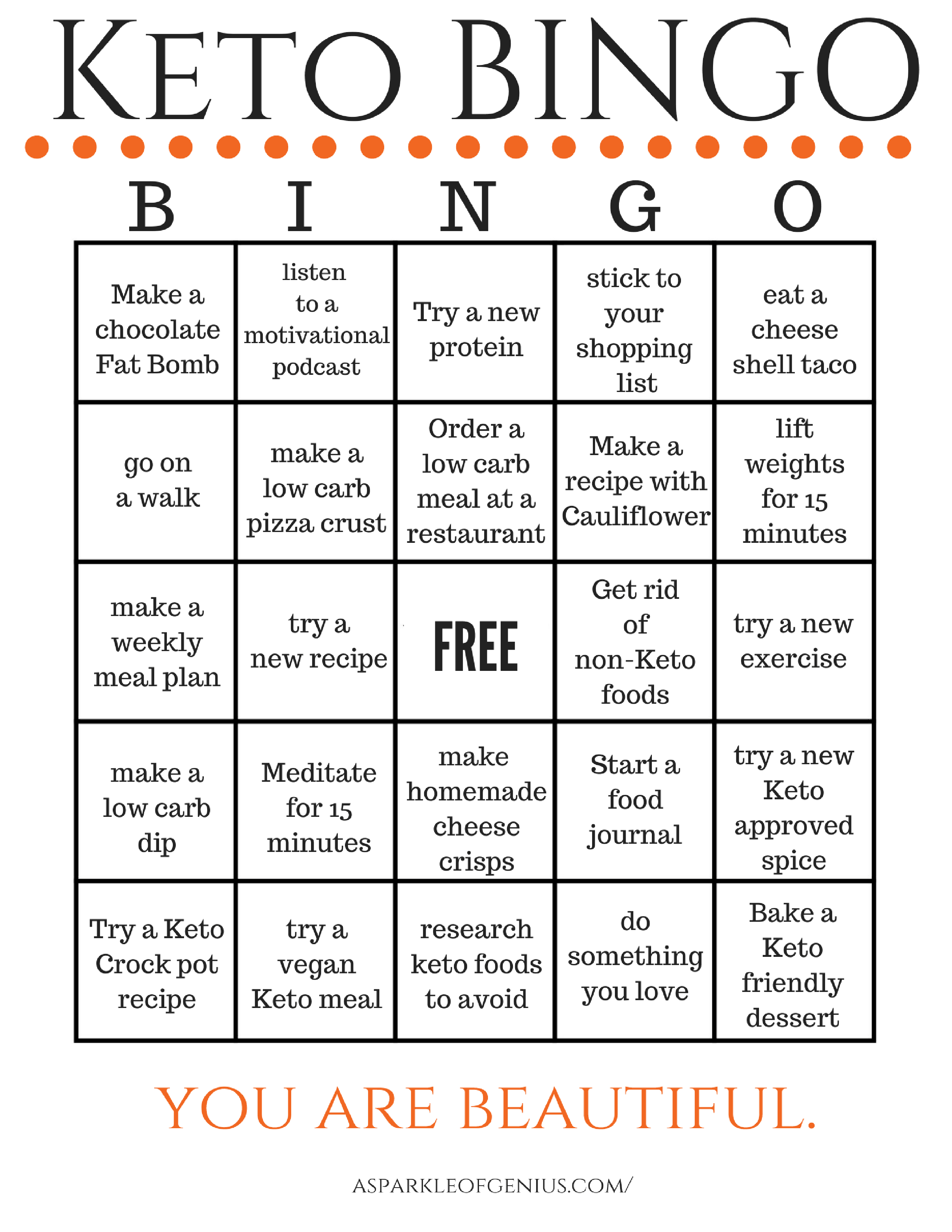 Keto Bingo Free Printable- Keto Bingo Challenge Printable