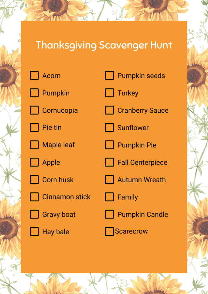 Printable thanksgiving scavenger hunt fun for kids - A Sparkle of Genius