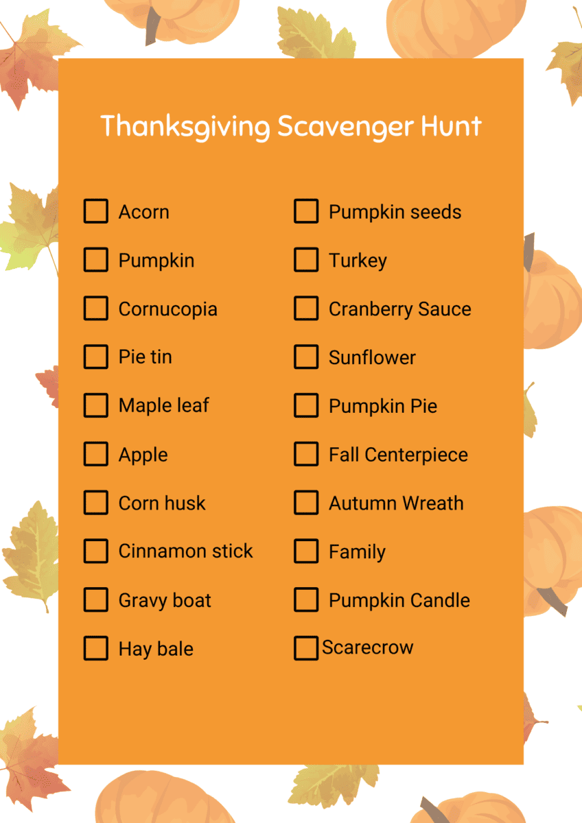 Printable thanksgiving scavenger hunt fun for kids - A Sparkle of Genius
