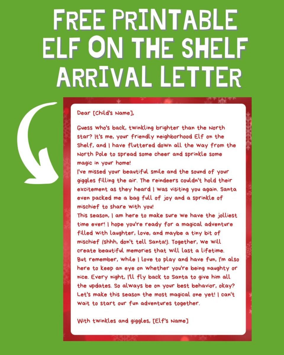Free printable elf on the shelf arrival letter! - A Sparkle of Genius