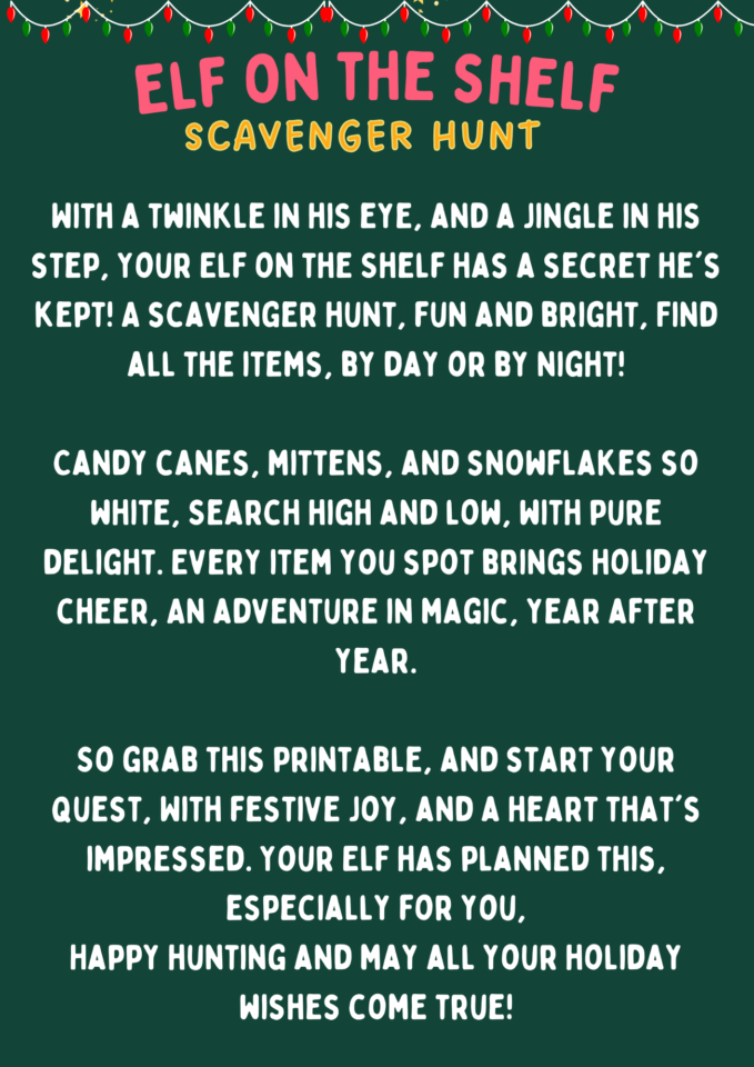 Elf on the Shelf Scavenger Hunt Printable and Poem - A Sparkle of Genius