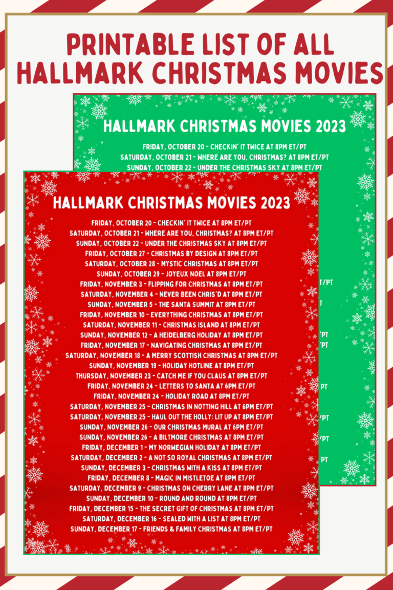 Printable list of all Hallmark Christmas Movies 2023 - A Sparkle of Genius
