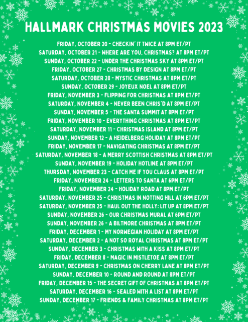 Printable list of all Hallmark Christmas Movies 2023 - A Sparkle of Genius