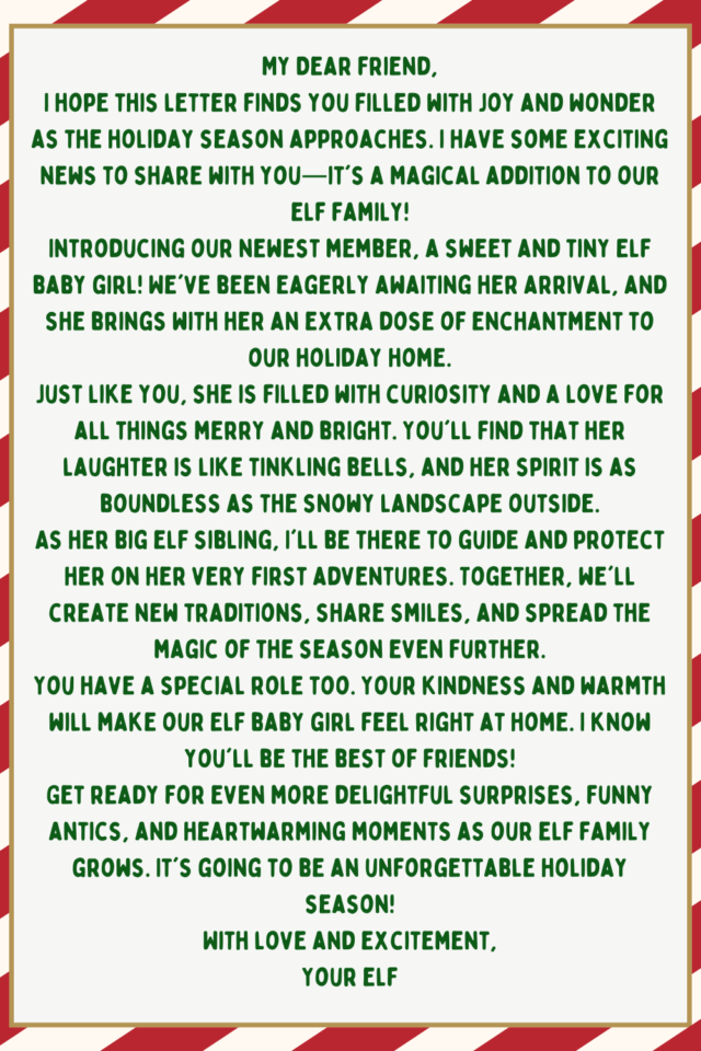 Letters Introducing New Baby Elf - A Sparkle of Genius