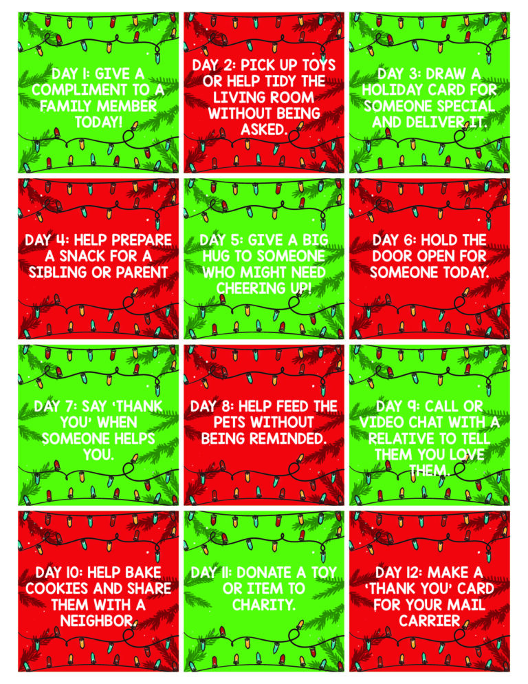 24 day Elf Kindness Challenge Ideas (free printable) - A Sparkle of Genius