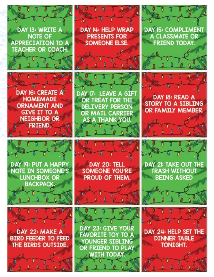 24 day Elf Kindness Challenge Ideas (free printable) - A Sparkle of Genius