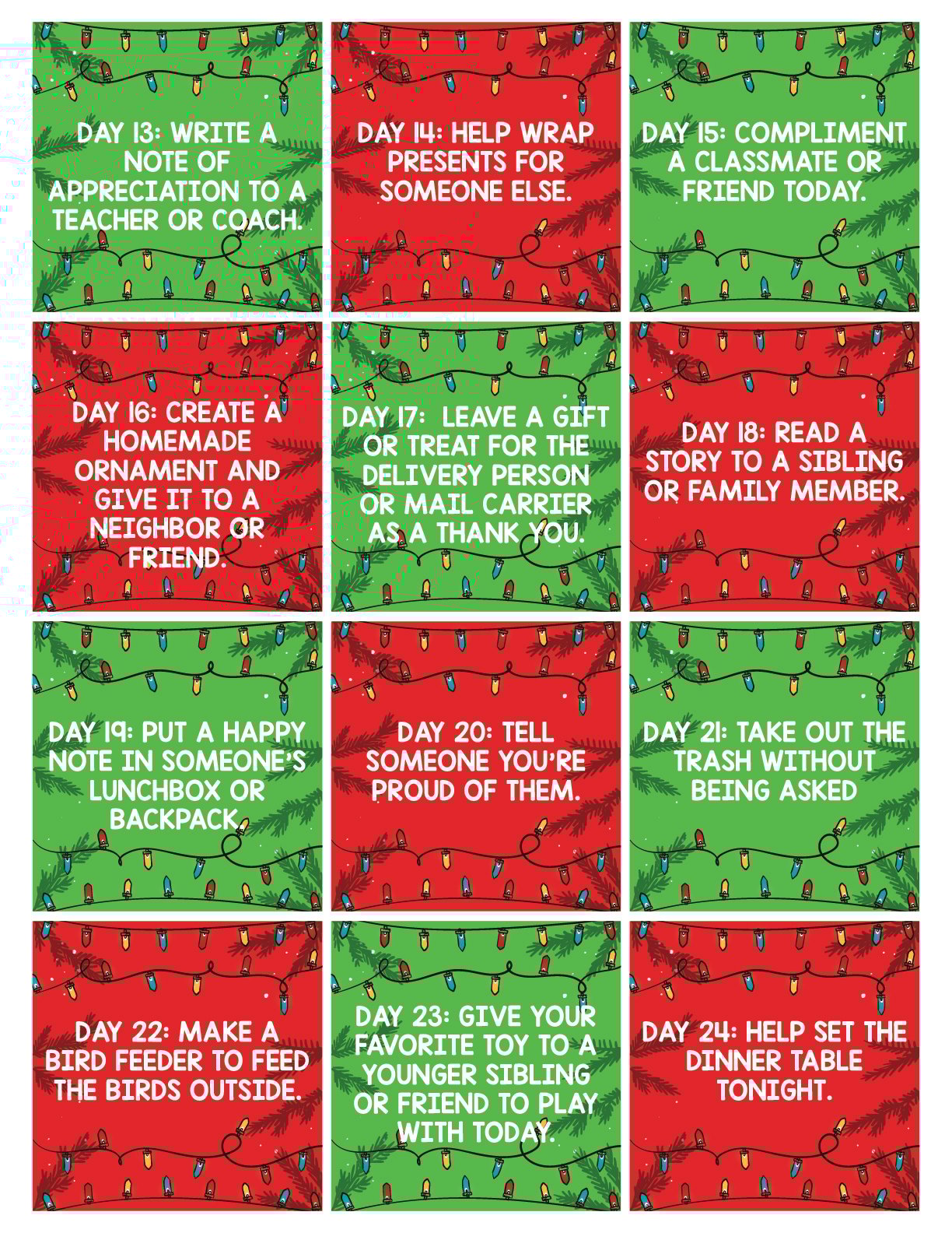 24 day Elf Kindness Challenge Ideas (free printable) - A Sparkle of Genius