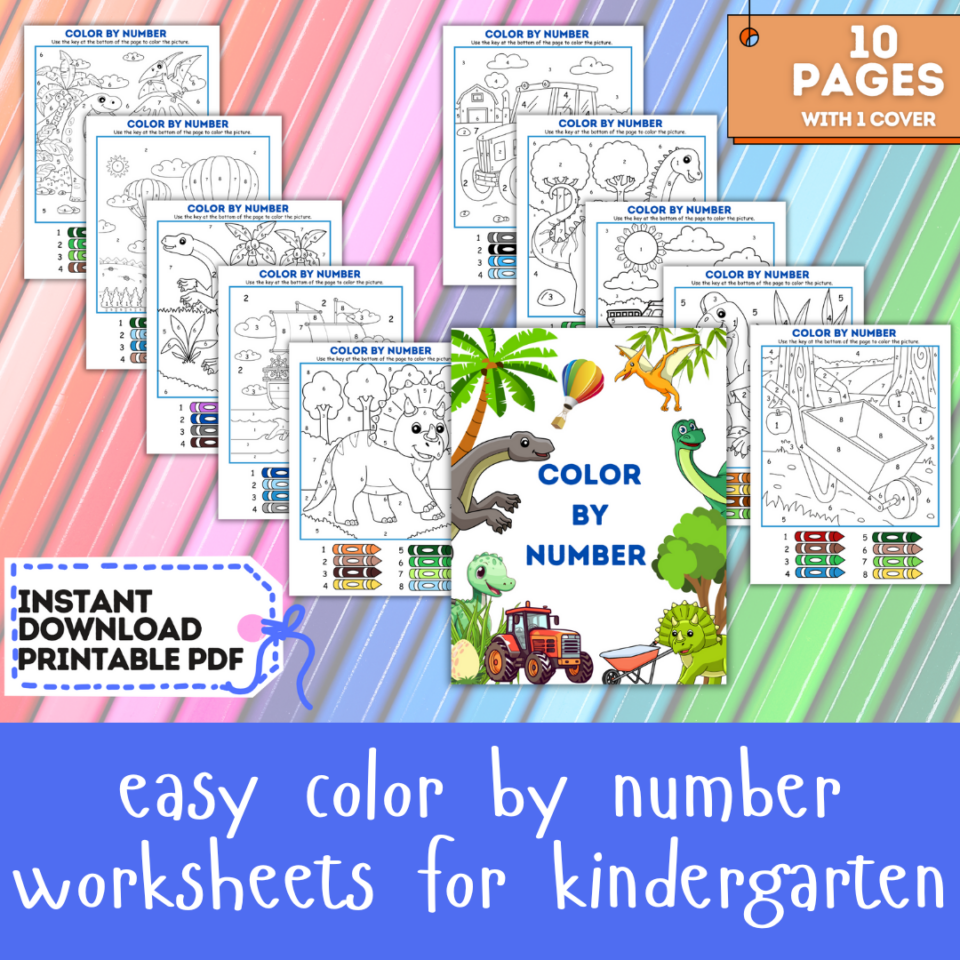 Easy Color by Number Worksheets for Kindergarten - A Sparkle of Genius